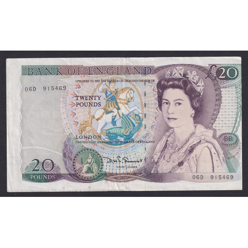 1984 Somerset £20 bank note printing shift to right 06D 915469