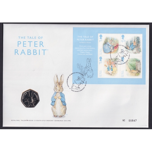 2016 Peter Rabbit 50p coin cover with uncirculated coin limited edition ...
