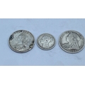 3x silver coins, including a 1895 shield back half crown, 1870 1 ...