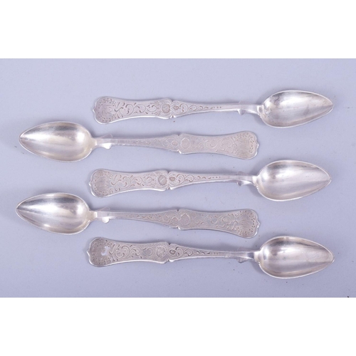 A SET OF FIVE 19TH CENTURY TURKISH OTTOMAN SILVER SPOONS, each with ...