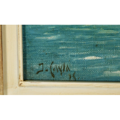 J. Colvin, Sailboats in a harbour wall, oil on canvas, signed and ...