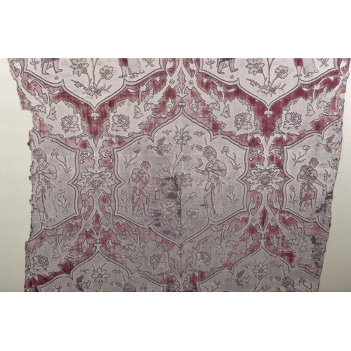 A SAFAVID STYLE TEXTILE FRAGMENT, mounted to a stretched canvas, the ...