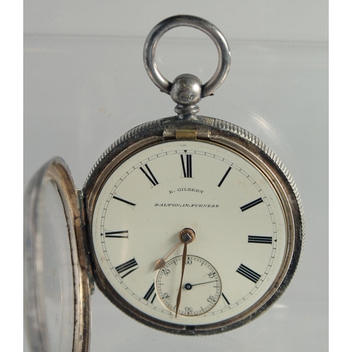 A GENTLEMAN'S SILVER POCKET WATCH, P. GILBERT. DALTON-IN-FURNESS.