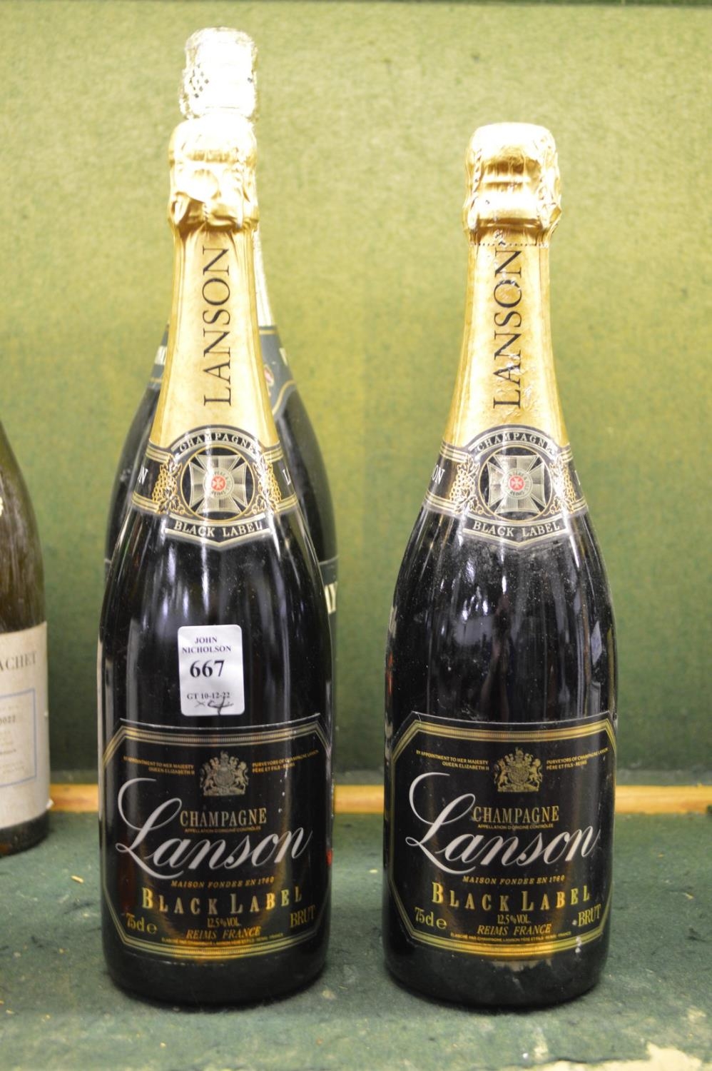 Lanson black label champagne, two bottles, together with a magnum of ...