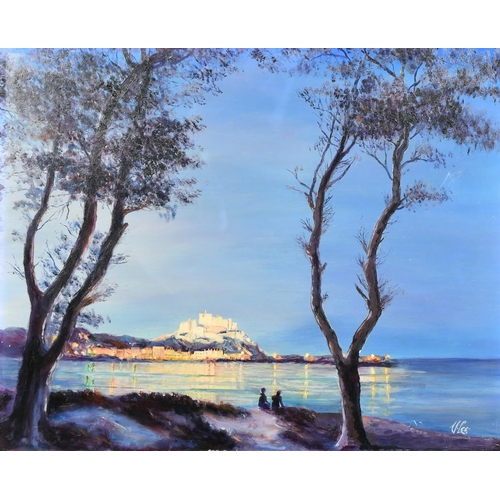 V... Lee (20th Century) European. A Continental Coastal Scene, with a ...