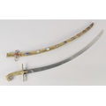 A REPRODUCTION MIDDLE-EASTERN MAMELUKE STYLE SWORD, 89cm long.