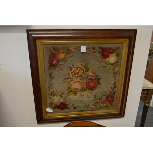 Two Victorian needlework pictures framed and glazed.