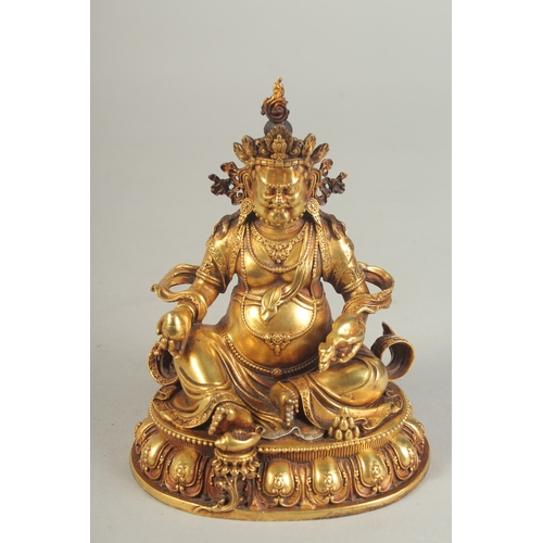 A TIBETAN HEAVY ALLOY FIGURE OF ZAMBALA BUDDHIST (GOD OF WEALTH), 15cm ...