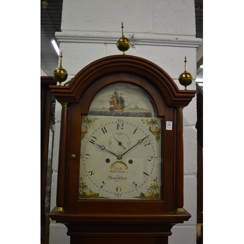 A good 19th century mahogany longcase clock, the painted arched dial ...