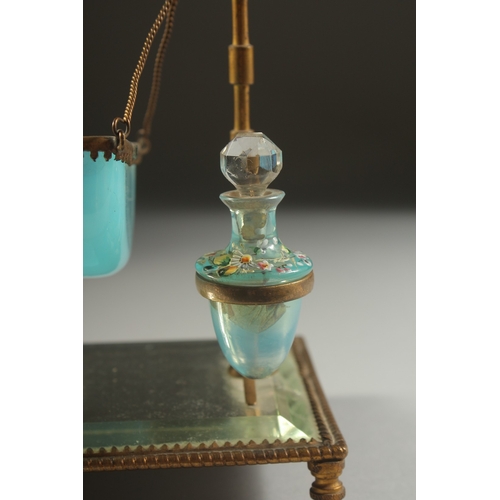 A GOOD CIRCA 1900 FRENCH GILT METAL DRESSING TABLE SET with two glass ...