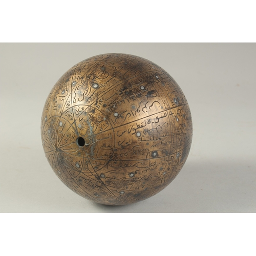 A SILVER INLAID BRASS CELESTIAL GLOBE, decorated with the 48 ...