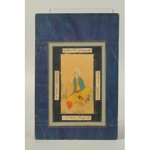 A FINE PERSIAN POSSIBLY SAFAVID MINIATURE PAINTING of a seated young ...