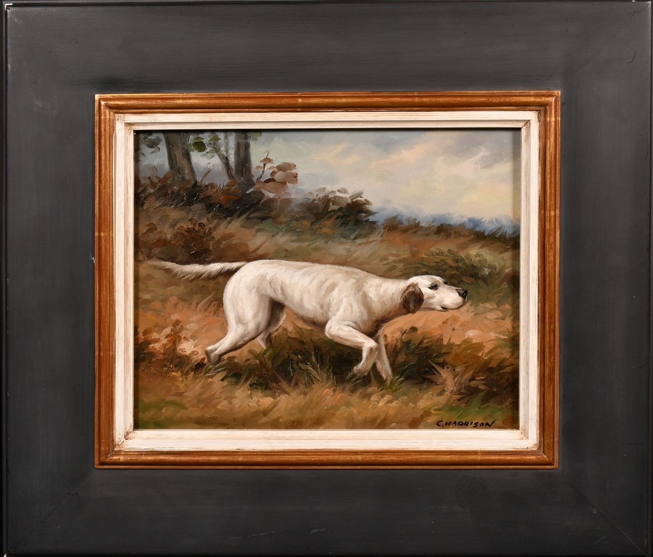 C. Harrison (20th Century), a dog in a landscape, oil on panel, 8" x 10 ...