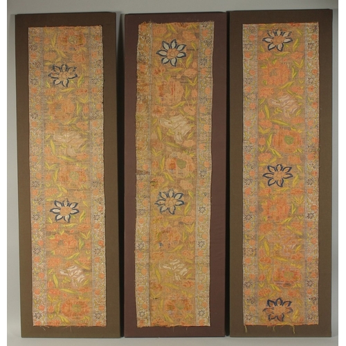 A COLLECTION OF THREE FINE 17TH CENTURY METAL THREAD AND SILK ...