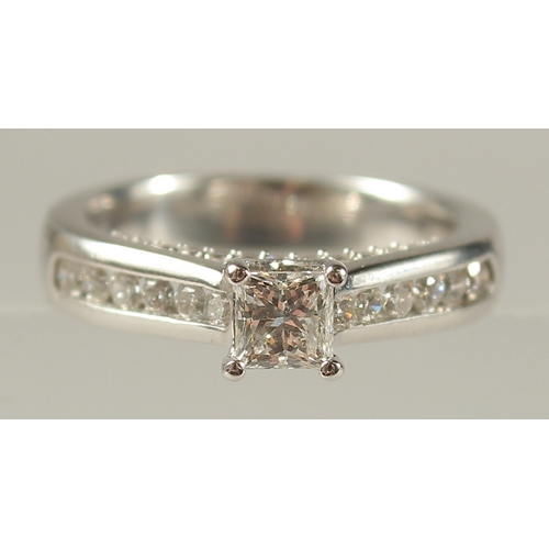 A 14ct WHITE GOLD PRINCESS CUT DIAMOND SOLITAIRE RING with RBC diamond ...