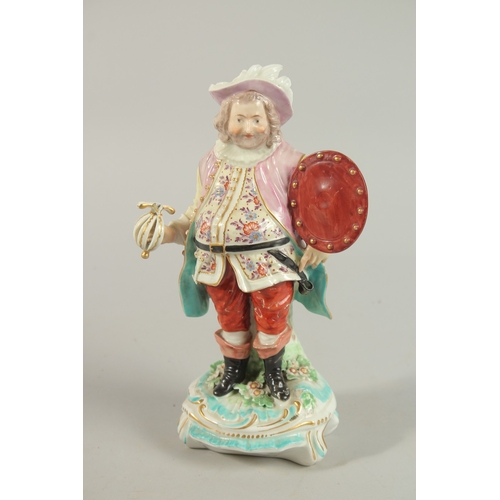 AN 18TH CENTURY DERBY PORCELAIN FIGURE OF FALSTAFF. Three patch marks ...