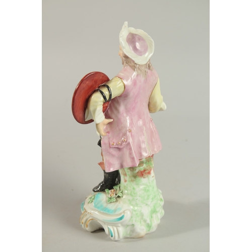 AN 18TH CENTURY DERBY PORCELAIN FIGURE OF FALSTAFF. Three patch marks ...