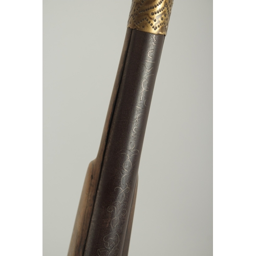 AN INDIAN FLINTLOCK RIFLE, 187cm long.