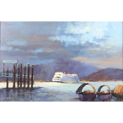 Frederick Beckett (20th Century), ferry on an Italian lake, oil on ...