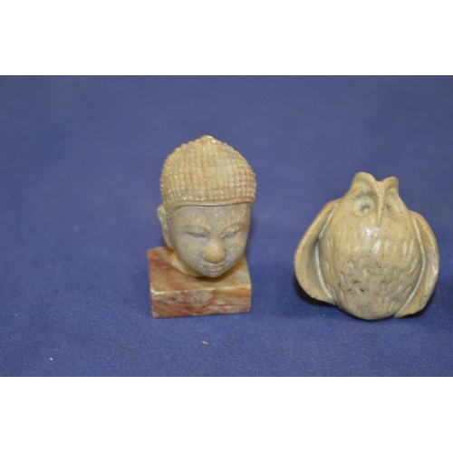 Carved hard stone miniature Buddhas heads etc.