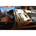 Portable record players, a projector and other items.