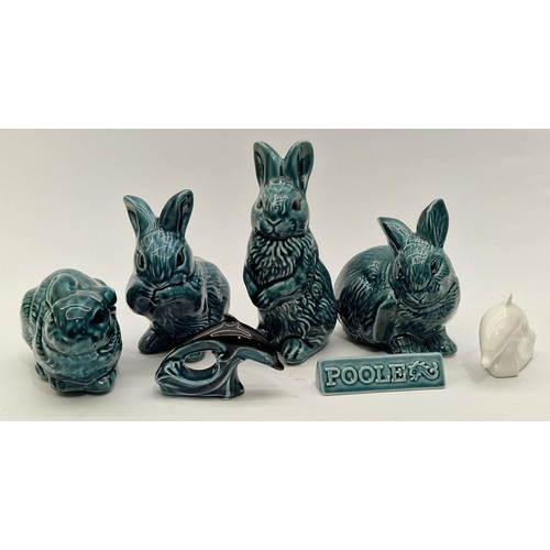 Poole Pottery set of blue rabbits together with two miniature Dolphins ...