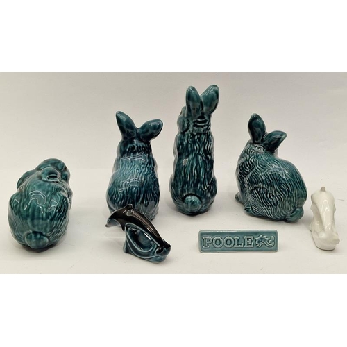 Poole Pottery set of blue rabbits together with two miniature Dolphins ...