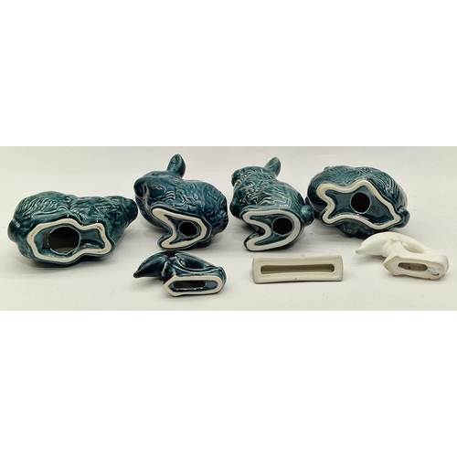 Poole Pottery set of blue rabbits together with two miniature Dolphins ...