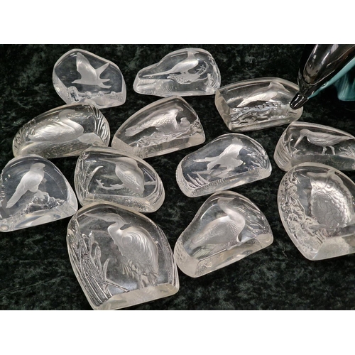 A collection of Wedgwood glass flat back animal paperweights together ...