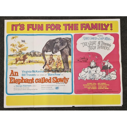 Vintage folded quad double bill movie poster "An Elephant Called Slowly ...