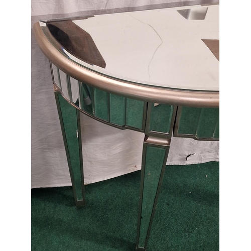 Contemporary mirrored half moon console table 80x110x38cm.