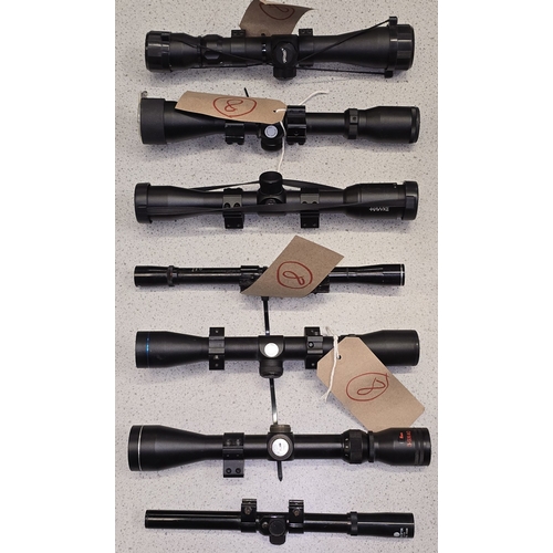 Collection of 7 x rifle scopes to. Various makes and models (REF P8).