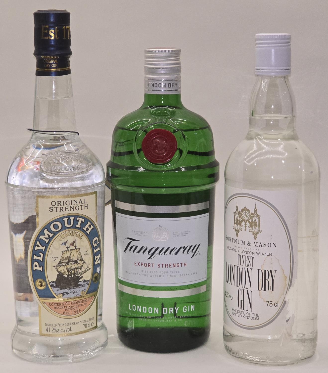3 x Bottles Gin to include 1 x Plymouth Gin 70cl, 1 x Tanqueray London ...