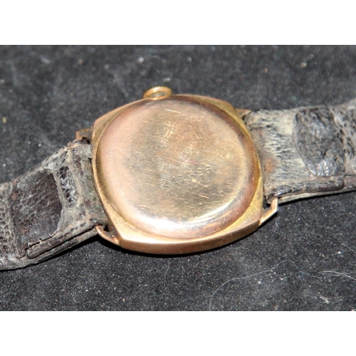 Antique 9ct gold cushion case trench watch with sub seconds dial at 6 o ...