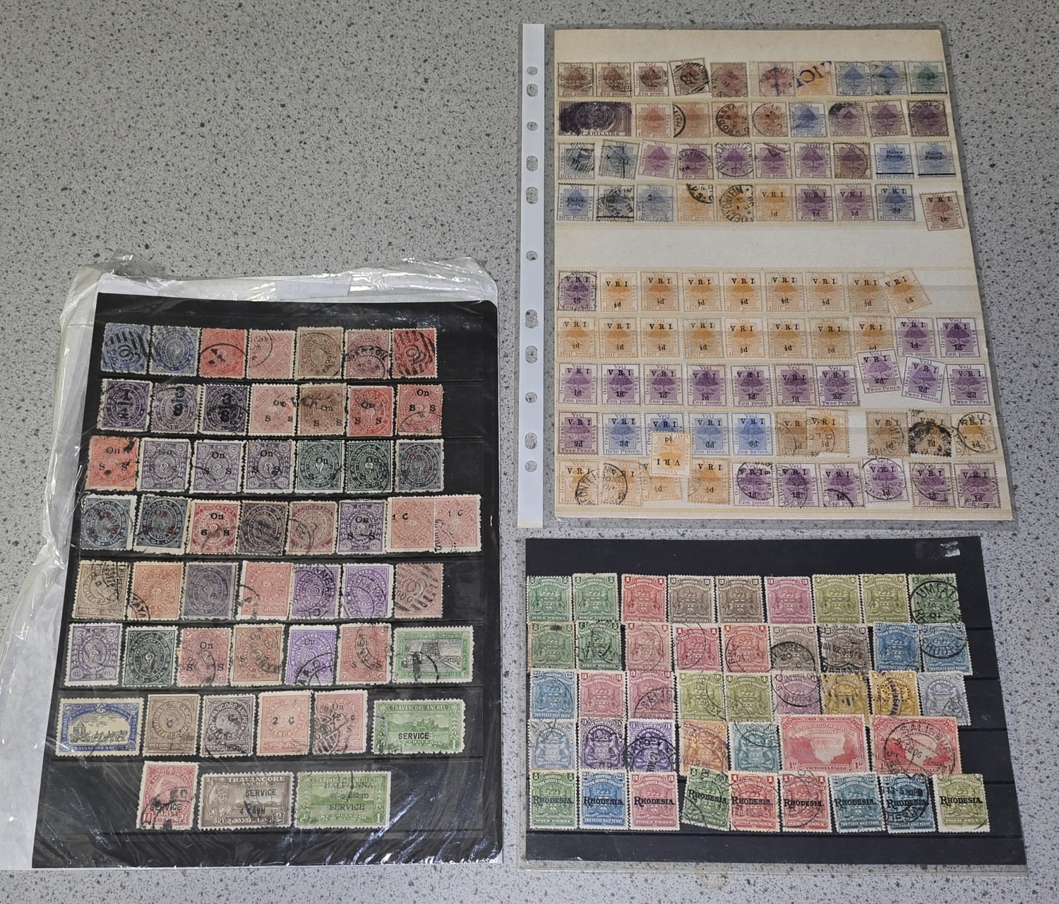 Stock card of Indian States - Travencore stamps c/w a stock card of ...