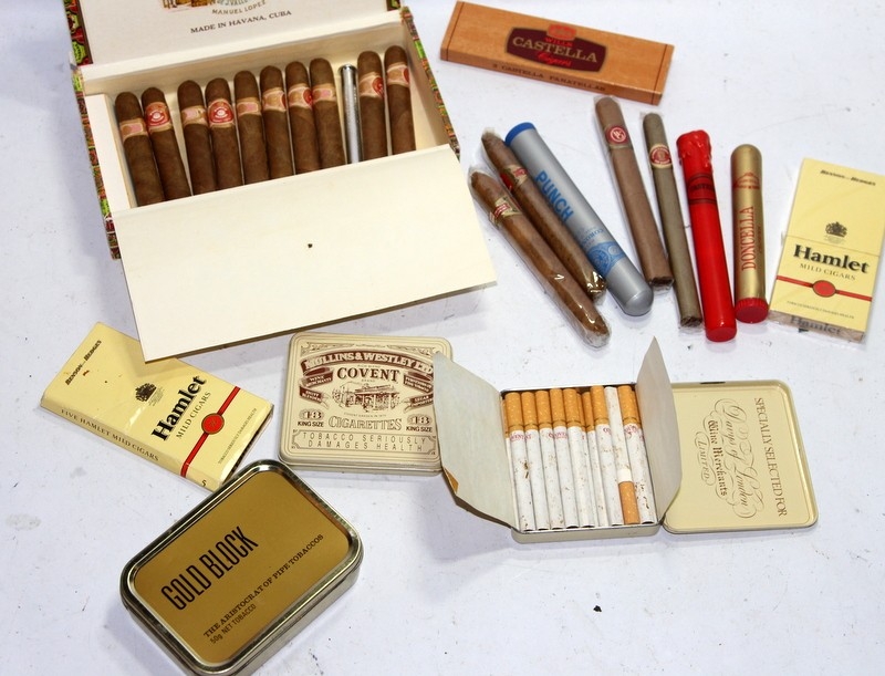 A collection of vintage tobacco products to include a part box of Punch ...