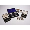 A small collection of silver, comprising; a cased set of twelve silver ...