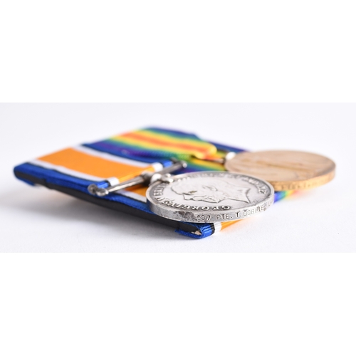 A Great War KIA pair of 1914-18 War Medal and Victory Medal (507 PTE. T ...