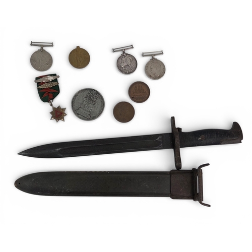 A Second World War US M1-Garand bayonet in scabbard, blade ricasso ...
