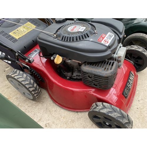 A SANLI PETROL LAWNMOWER WITH GRASS BOX