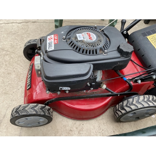 A SANLI PETROL LAWNMOWER WITH GRASS BOX