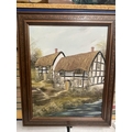 A FRAMED OIL ON CANVAS OF A COUNTRY COTTAGE SIGNED PR FREEMAN
