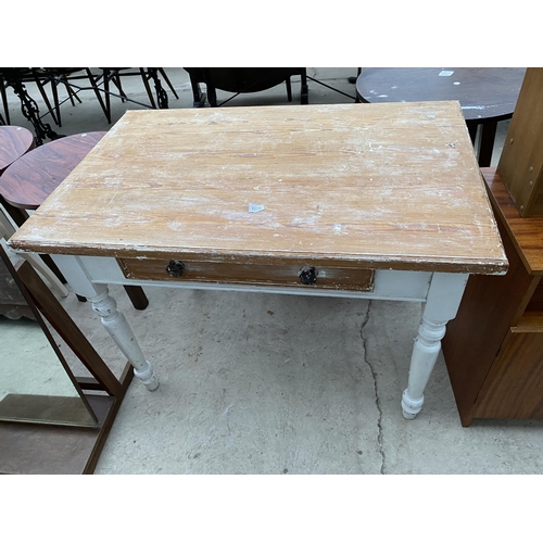 A MODERN PAINE SHABBY CHIC KITCHEN TABLE WITH SINGLE DRAWER ON TURNED ...