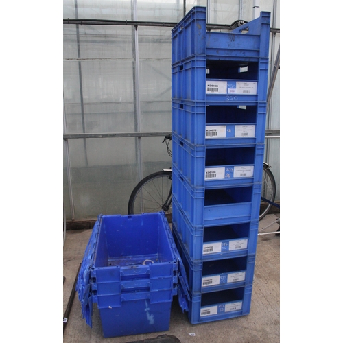 11 BLUE STACKING BOXES SOME WITH LIDS NO VAT
