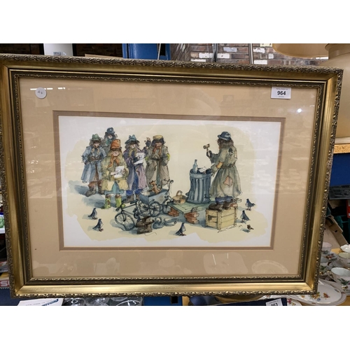 A FRAMED ALBIN TROWSKI ORIGINAL WATERCOLOUR OF A 'TRAMPS' AUCTION 62CM ...