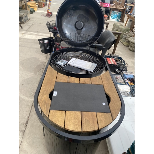 A BLOOMA KINLEY KETTLE CHARCOAL BBQ WITH TROLLEY AND SHELF