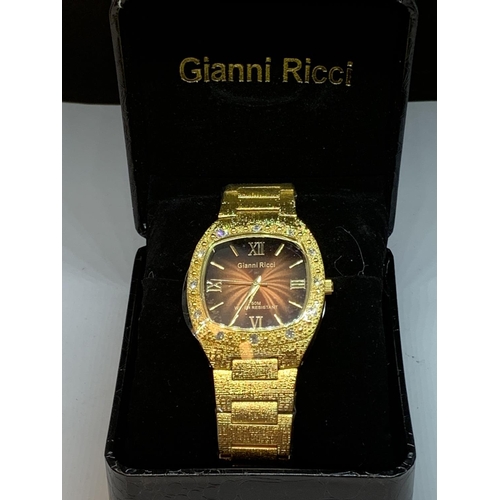 AN AS NEW AND BOXED GIANNI RICCI 50M WATER RESISTANT GOLD PLATED ...