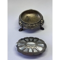 A SILVER THREE LEGGED POT AND PILL POT