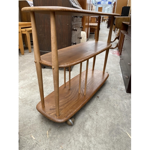 AN ELM AND BEECH ERCOL THREE TIER GIRAFFE BOOKCASE SHELF, 36 X 12", ON ...