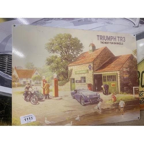 A METAL AUSTIN HEALEY SIGN, 70 CM X 50 CM PLUS A TRIUMPH TR3 SIGN, 40 ...